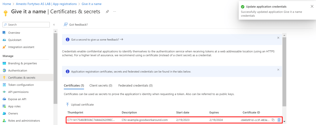 Azure DevOps ARM Service Connection using certificate – Good Workaround!